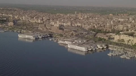 Aerial vision of Luxor and Nile River Dr... | Stock Video | Pond5