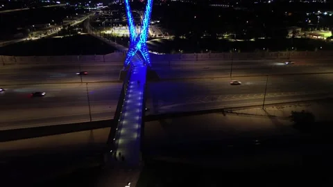 Aerial walkway over highway at night wit... | Stock Video | Pond5