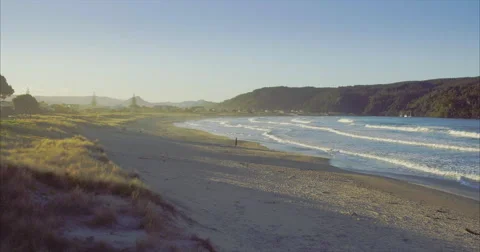 aerial Of Whangamata Beach ocean surf, C... | Stock Video | Pond5