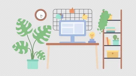 Aesthetic cozy workspace at home 2D obje... | Stock Video | Pond5