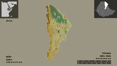 Afar location. Ethiopia. Relief map | Stock Video | Pond5