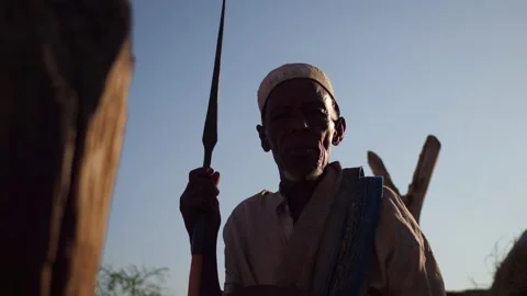 Afar tribe old man with a spear, Chifra,... | Stock Video | Pond5