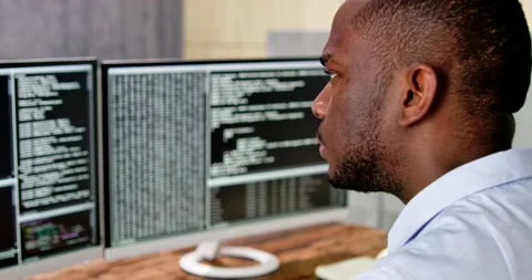 African American Coder Using Computer At... | Stock Video | Pond5