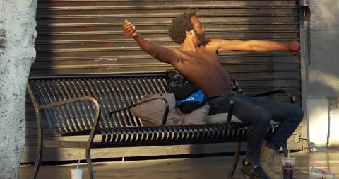 African-American homeless man sitting on... | Stock Video | Pond5