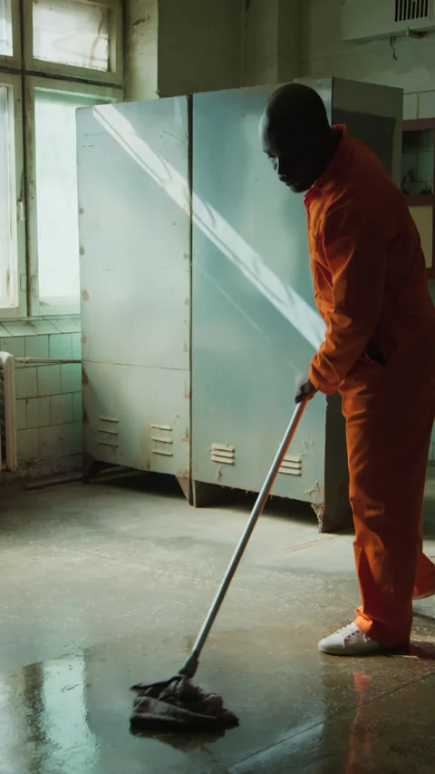 African American Inmate Mopping Floor in... | Stock Video | Pond5
