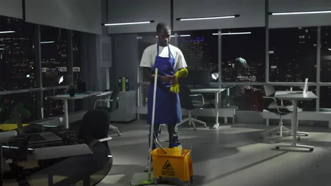 African-American janitor in uniform look... | Stock Video | Pond5
