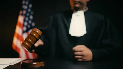 African American judge hitting hammer in... | Stock Video | Pond5
