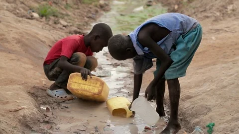 African Children fetching dirty drinking... | Stock Video | Pond5
