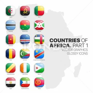 African Countries Flags Vector 3D Glossy Icons Set On White Background ...