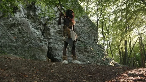 African neanderthal of ancient hunter-ga... | Stock Video | Pond5