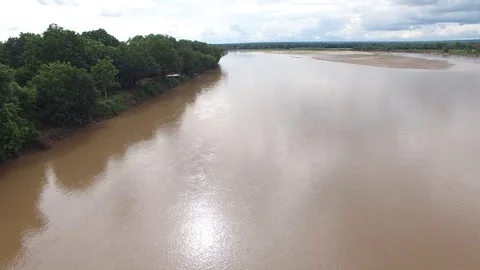 African river filmed by drone, high and ... | Stock Video | Pond5