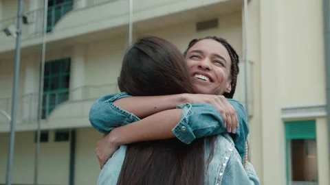 After long separation two people frends ... | Stock Video | Pond5