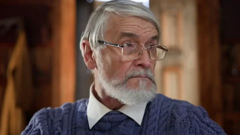 Aged Man With Stern Look. Face Of Gray H... | Stock Video | Pond5