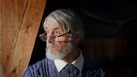 Aged Man With Stern Look. Face Of Gray H... | Stock Video | Pond5