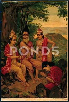 Ahalya the nymph being released from a curse by Rama and Lakshman ...