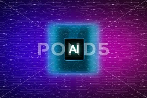 AI artificial intelligence concept, Close up of microprocessor glowing ...