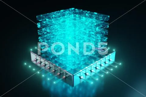 AI - artificial intelligence CPU concept. Hologram above CPU. Machine learning Illustration ...