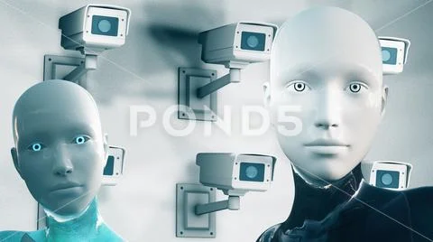 AI Artificial Intelligence Surveillance Multicamera System Illustration ...