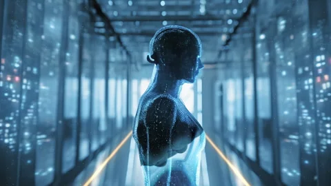 An AI Female Robot Forming Body Standing... | Stock Video | Pond5