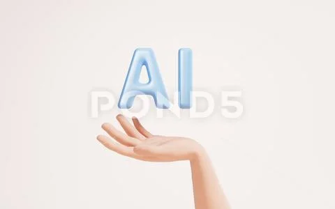 AI fonts with artificial intelligence concept in a hand, 3d rendering ...