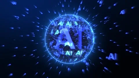 AI rotating 3d earth globe blue technolo... | Stock Video | Pond5