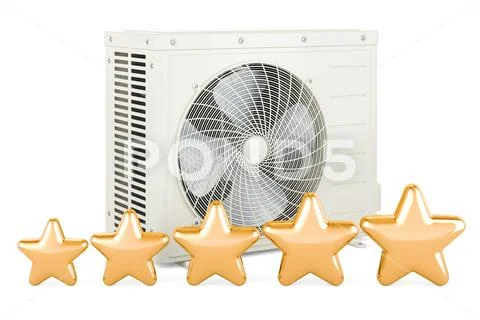 Air conditioner, outdoor compressor unit with five golden stars. 3D ...