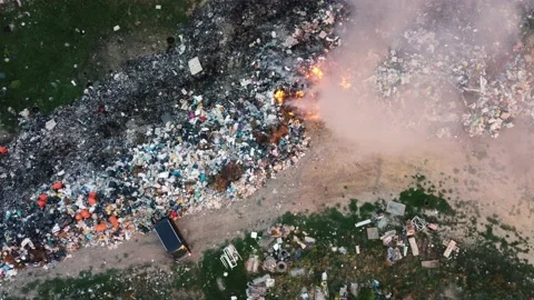 Air pollution by burning garbage. Drone ... | Stock Video | Pond5