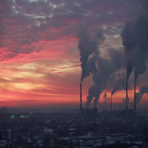 Air pollution. Power plant at sunset | Stock Video | Pond5