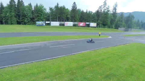Air view on the go card race | Stock Video | Pond5