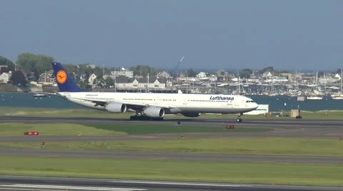 Airbus A340 four engine jet plane taking... | Stock Video | Pond5