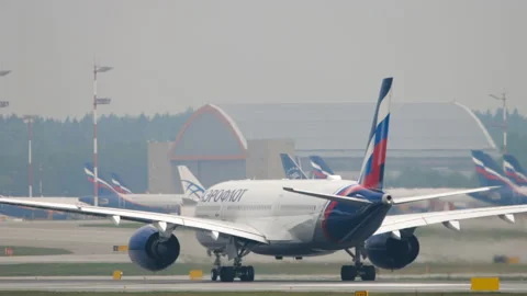 Airbus A350 of Aeroflot, rear view | Stock Video | Pond5