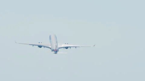 Airbus A350 of Aeroflot take off, rear v... | Stock Video | Pond5