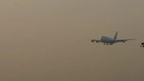 Airbus A380 of Emirates landing | Stock Video | Pond5