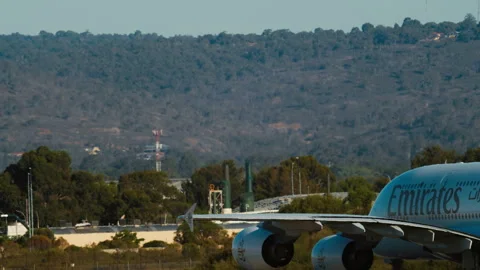 Airbus A380 of Emirates, rear view | Stock Video | Pond5