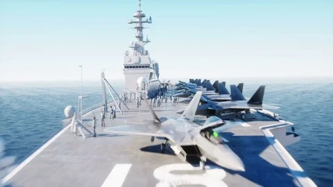 Aircraft carrier in sea, ocean with figh... | Stock Video | Pond5