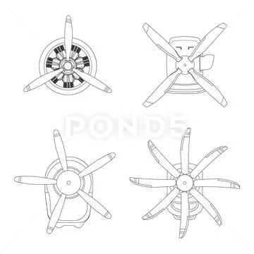 Aircraft engine in outline style. Contour drawing of motor with ...