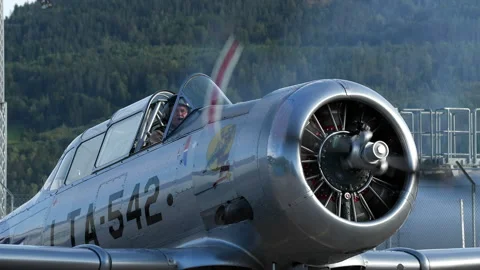 aircraft harvard t6 on ground engine sto... | Stock Video | Pond5