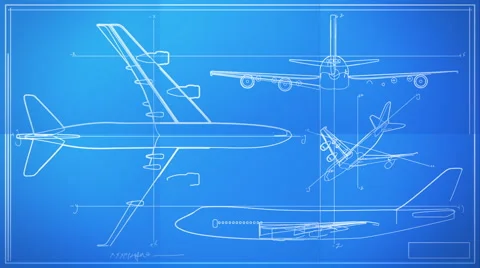 Aircraft Technical Drawing Blueprint Tim... | Stock Video | Pond5