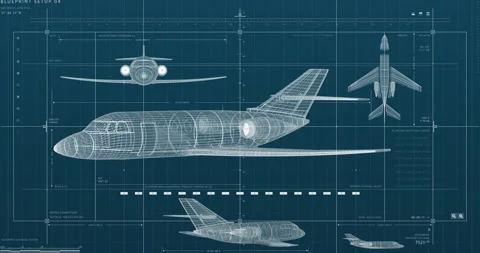 Aircraft Technical Drawing Blueprint Tim... | Stock Video | Pond5