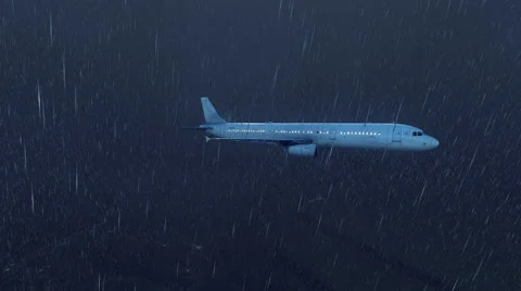 Airliner in lightning storm night sky 4K | Stock Video | Pond5