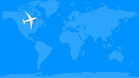 Airplane animation fly over around blue ... | Stock Video | Pond5