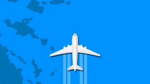 Airplane animation fly over around blue ... | Stock Video | Pond5
