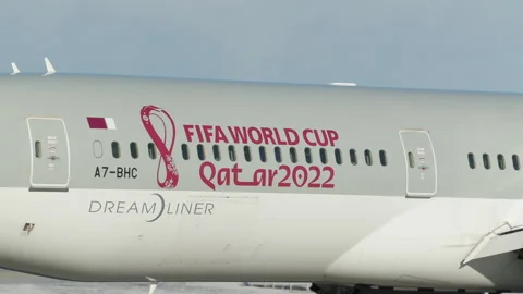 airplane boeing 787 qatar airways fifa w... | Stock Video | Pond5