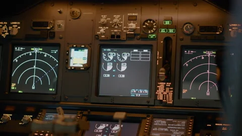 Airplane cockpit with flying command on ... | Stock Video | Pond5