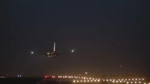 Airplane Landing Night Stock Video Footage | Royalty Free Airplane ...