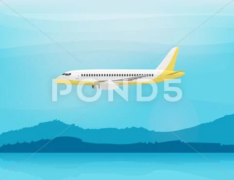 Airplane flies in the sky. Side view. Cartoon vector illustration ...