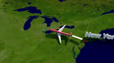 Airplane flight path from New York to Lo... | Stock Video | Pond5
