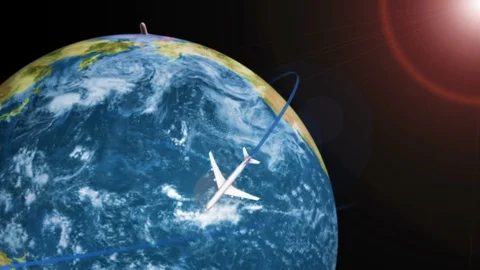 Airplane flying around earth on space ba... | Stock Video | Pond5