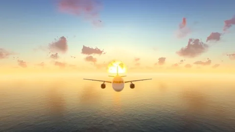 Airplane Flying Through Camera At Sunset... | Stock Video | Pond5