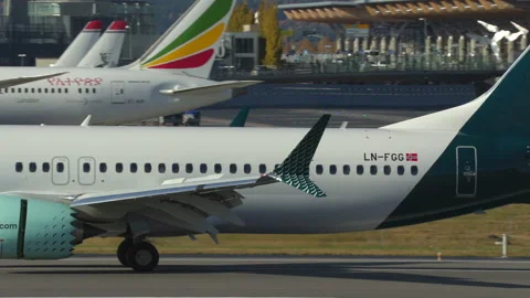 airplane flyr boeing 737 max 8 on ground... | Stock Video | Pond5